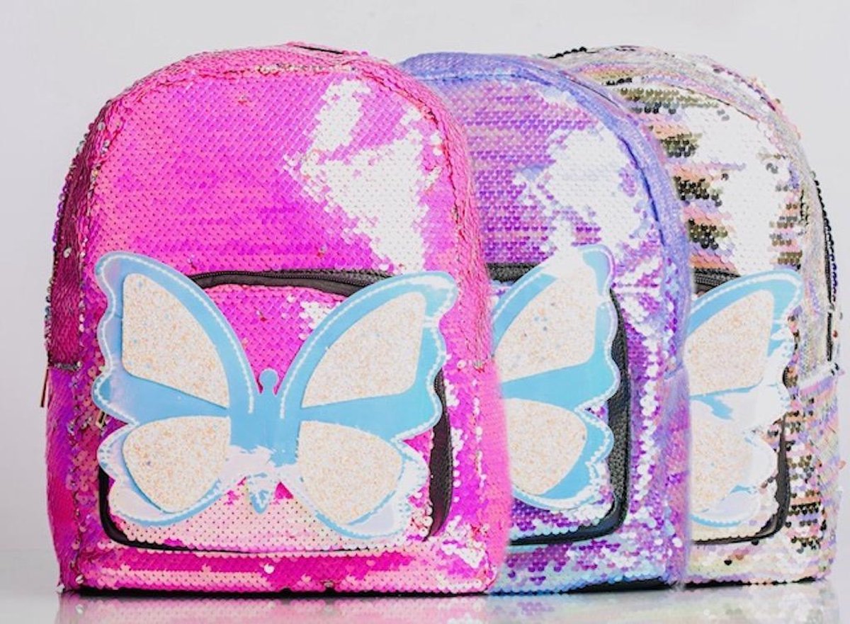 Meisjes Rugtas - Schooltas - Roze - Zilver - Regenboog - Kinder Rugzak ...