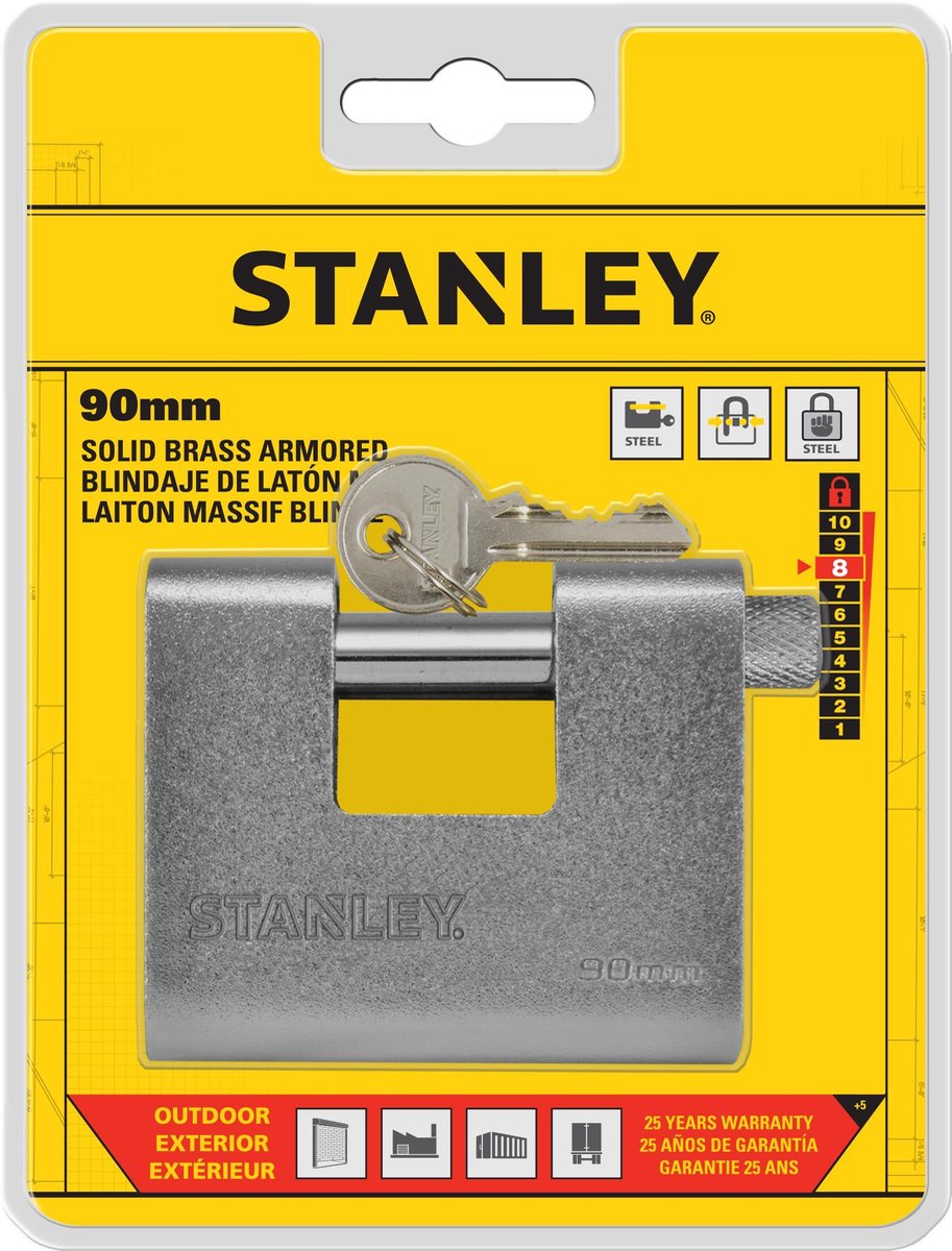 STANLEY Cadenas blindé en laiton 90 mm, cadenas bloc avec gaine en ...
