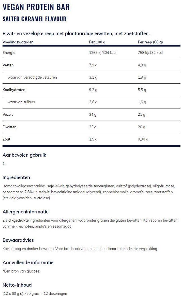 Body & Fit Vegan Protein Bar - Proteïne Repen / Eiwit Repen - Salted Caramel - 12... | bol.com
