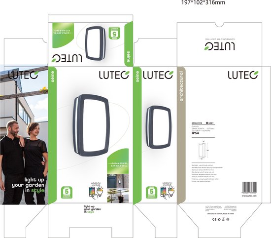 LUTEC Seine - Wandlamp voor buiten - E27 - Donkergrijs | bol