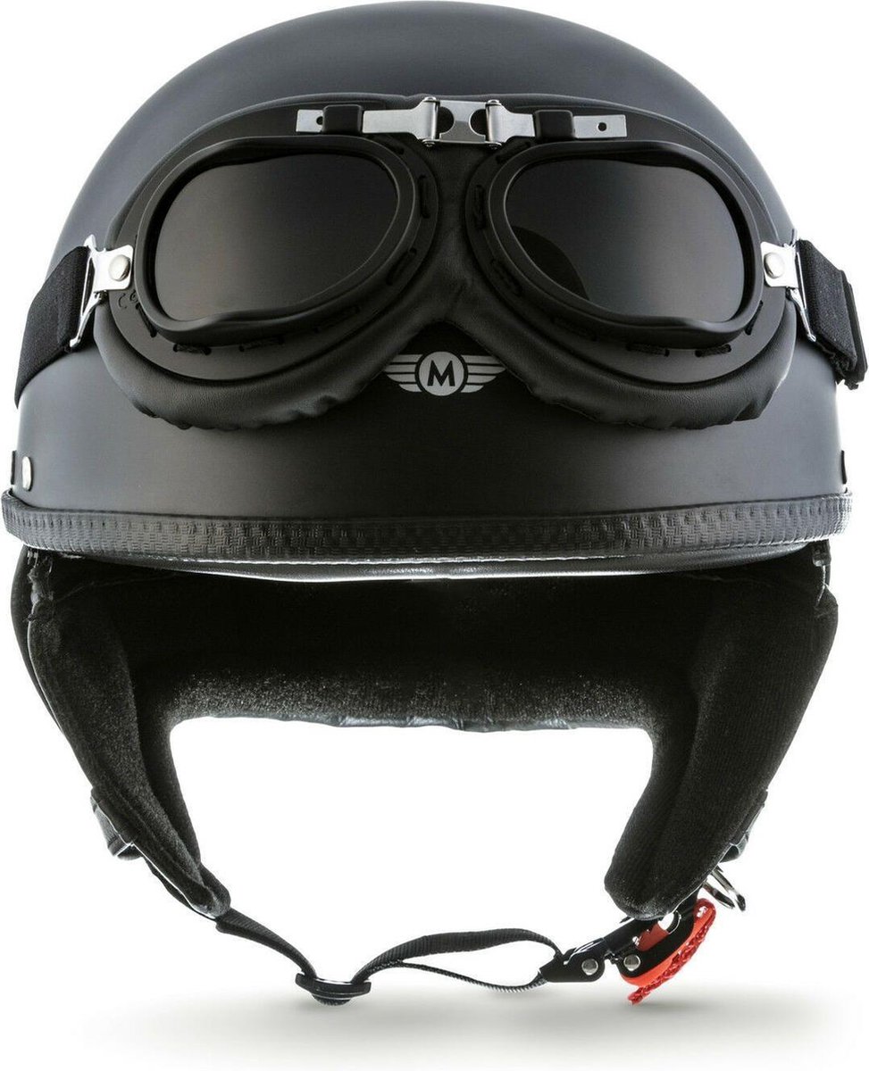 MOTO D23 braincap, Mat Zwart, snorfietshelm, halve helm, pothelm voor ...