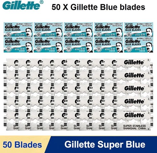 Super Gillette Blue blades platinum / stainless steel Scheermesjes set ...