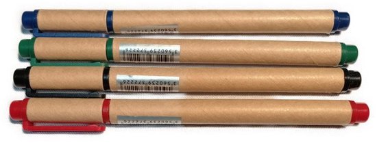 Stylos - Pennen - Houtlook - Vier Kleuren - Blauw, Zwart, Groen en Rood ...