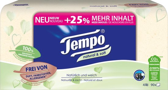 Tempo Natural & Soft - Tissuebox - 12 x 90 tissues | bol.com