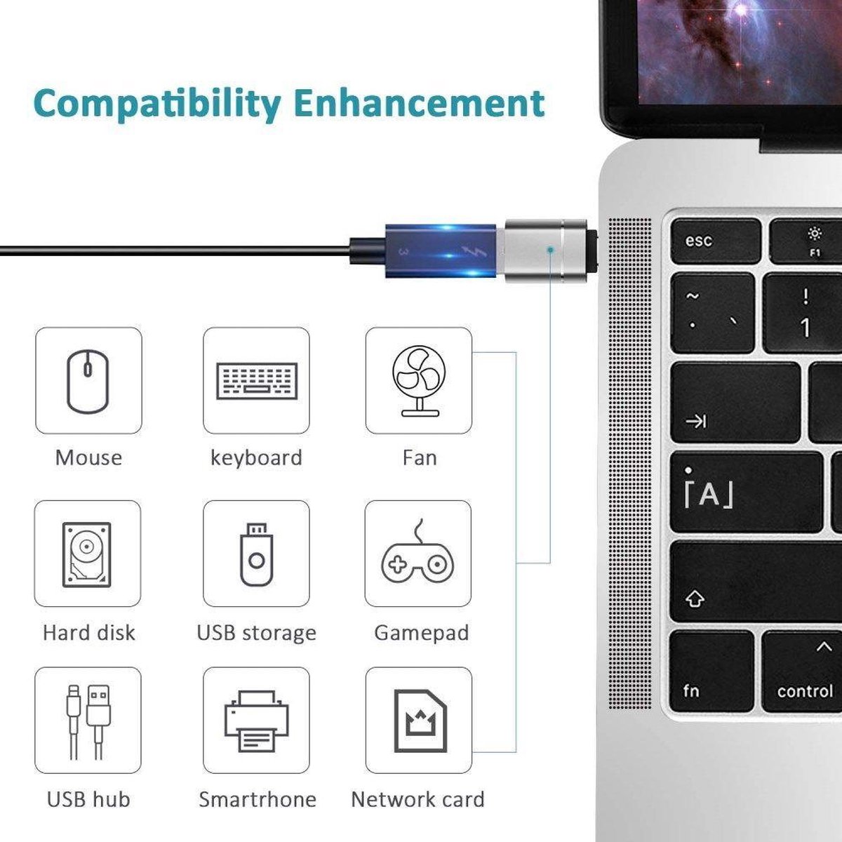 Universele USB-C naar USB-A Adapter - On The Go Converter - Opladen Tot ...