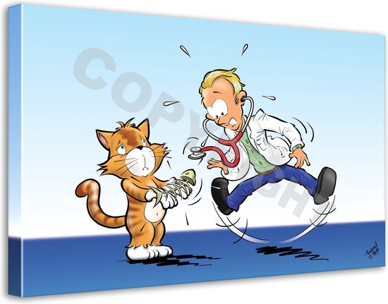 Dierenarts Cartoon op canvas - Roland Hols - Arm visje - 60 x 90 cm ...