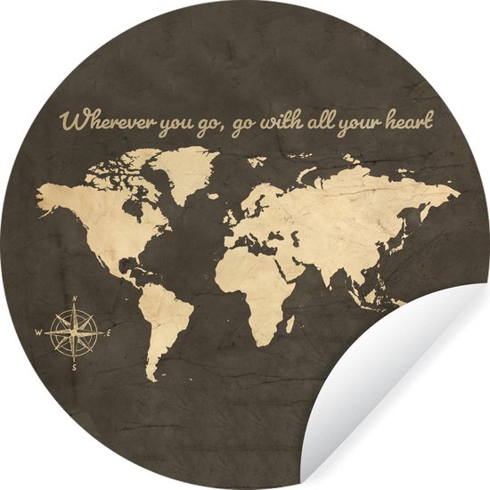 WallCircle - Muurstickers - Behangcirkel - Wereldkaart - Vintage - Windroos - 100x100... | bol