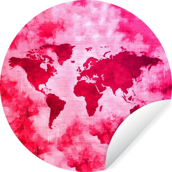 WallCircle - Muurstickers - Behangcirkel - Wereldkaart - Kleuren - Roze - 100x100 cm -... | bol