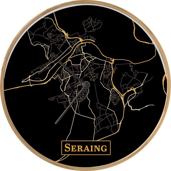 Klok - Ø 30 cm - Kaart - Seraing - Simpel - Goud - Zwart - Houtkleurig ...