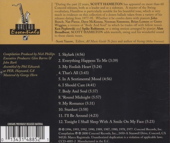 Scott Hamilton - Ballad Essentials (CD), Scott Hamilton | CD (album ...