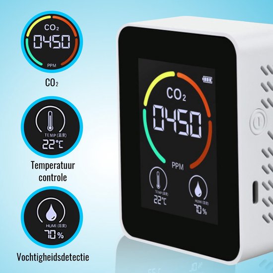 Professionele 3 in 1 CO2 Meter - CO2 Meter, Melder & Monitor ...