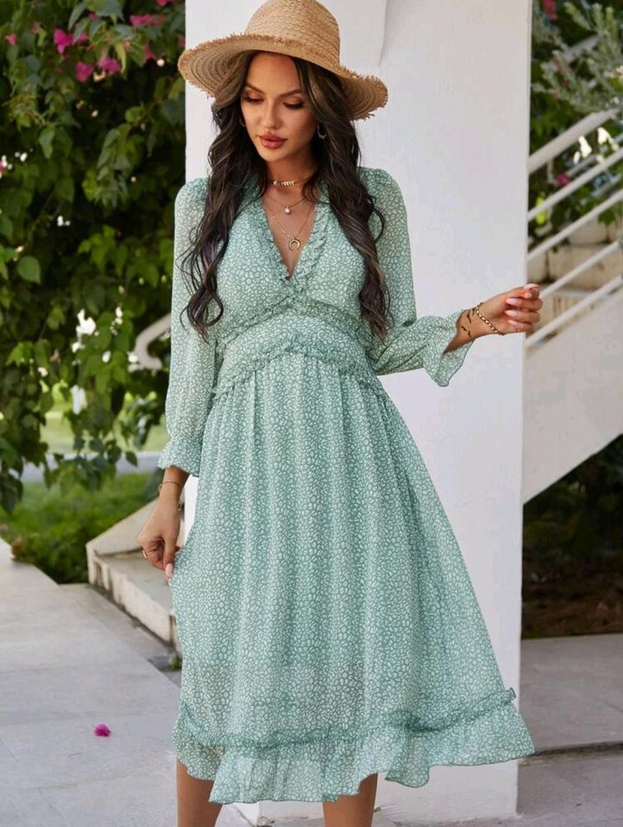 MKL - Dames zomerjurk - Munt groen- Volledig geprint Jurk Ruches - Boho Vrolijke... | bol.com