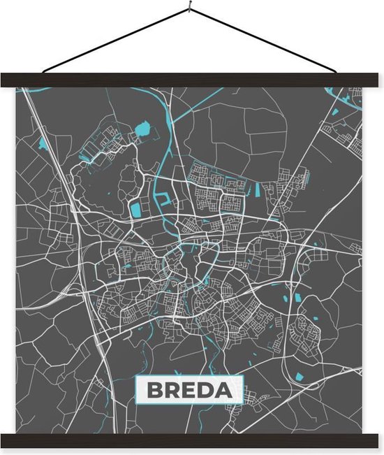 Posterhanger incl. Poster 60x60 cm - Schoolplaat - Stadskaart - Breda - Grijs - Blauw... | bol