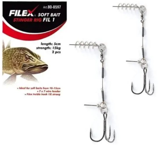 Filex Soft Bait Stinger Rig 'FIL1' - 2 stuks - enkele Dreghaak #2 - 5cm - 15kg -... | bol
