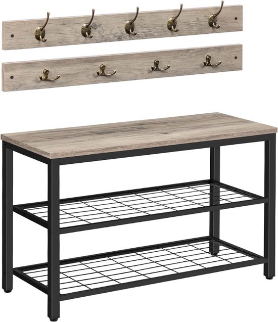 Kapstok Schoenenrek Set - Garderobe Met Schoenbank - Kledingrek Met 9 ...