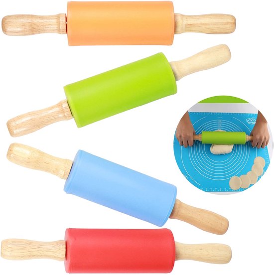 Rolling Pin, 4PCS Mini Rolling Pin Wooden Handle Non-stick Silicone ...