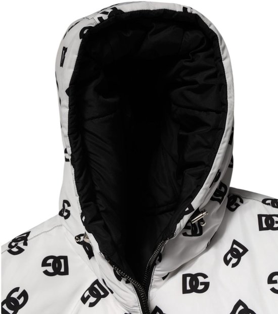 DG Monogram Hooded Puffer Jacket with Logo Details - White | bol