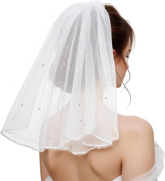 Allecto Plus - Korte Bruids Sluier met Strass voor Bruiloft en ...