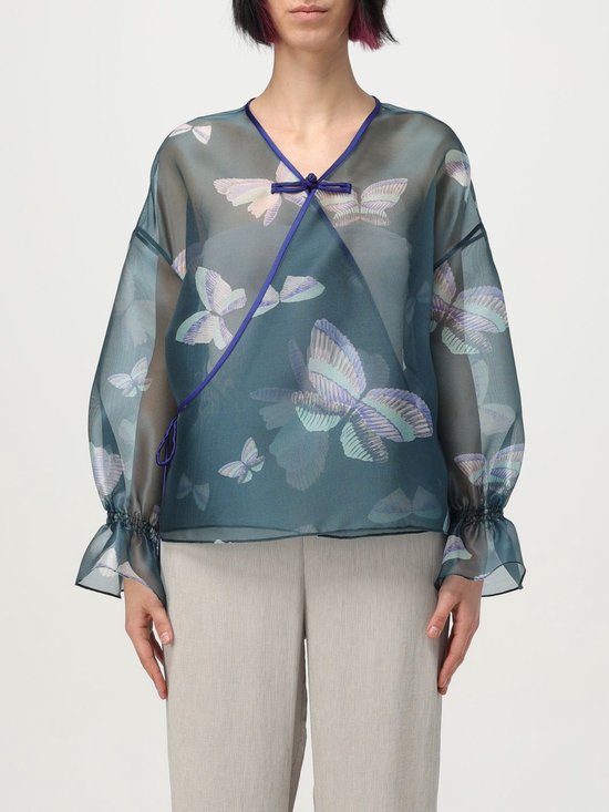 Silk Butterfly Print Blouse Wo - Green Tops | bol