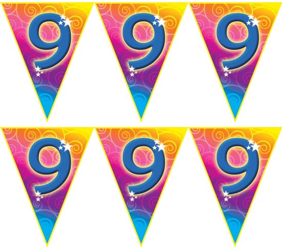 Verjaardag vlaggenlijn - 3x stuks - 9 jaar - 5 meter - leeftijd ...