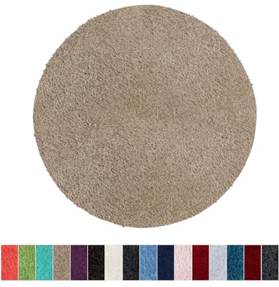 Ronde Badmat 120 cm - Beige, Pluizig en Antislip Wasbaar Douchekleed | bol