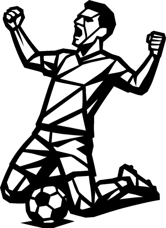 Voetballer juichend man geometrische line-art wanddecoratie – sport ...