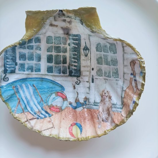 St.Jacobsschelp, handgemaakt, maritieme woondecoratie, decoupage ...