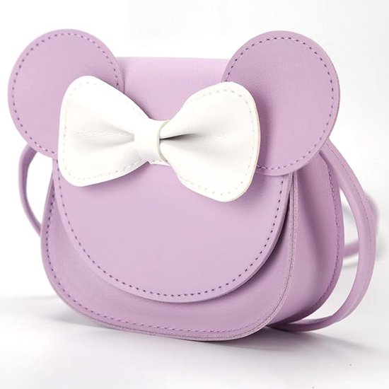 Paarse Kinder Schoudertas - Muizenoren en Strik Design - PU Leer ...