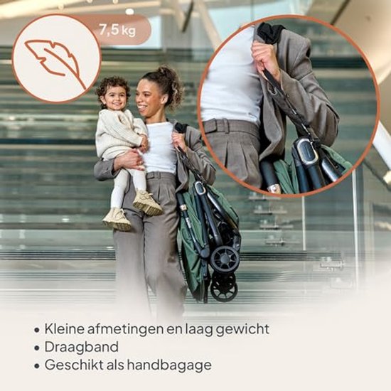 Compacte Wandelwagen met 360° Wielen en Vering voor Kinderen tot 22 kg ...