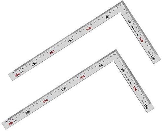 L-vormige liniaal - 2 stuks timmermanshoek 150 x 300 mm van roestvrij ...