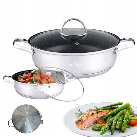 Roestvrijstalen pan met deksel - 20cm, 2L - Antiaanbaklaag - Inductie en gas | bol