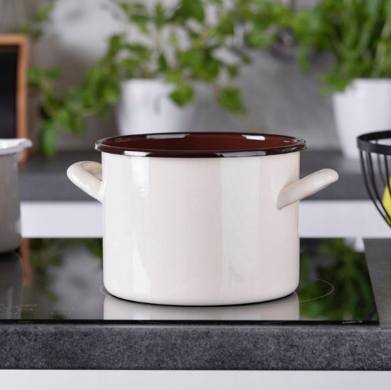 Gordon Emaille Pan 18 cm 3,4L - Crème met Bruin Interieur | bol