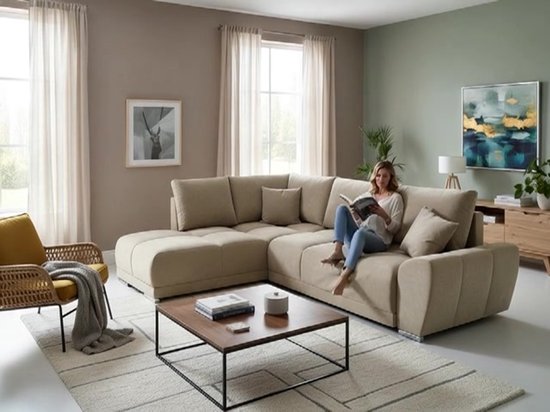 Hoekbank met Slaapfunctie L-vorm 289x189 cm – Luxe Velvet Bank met ...