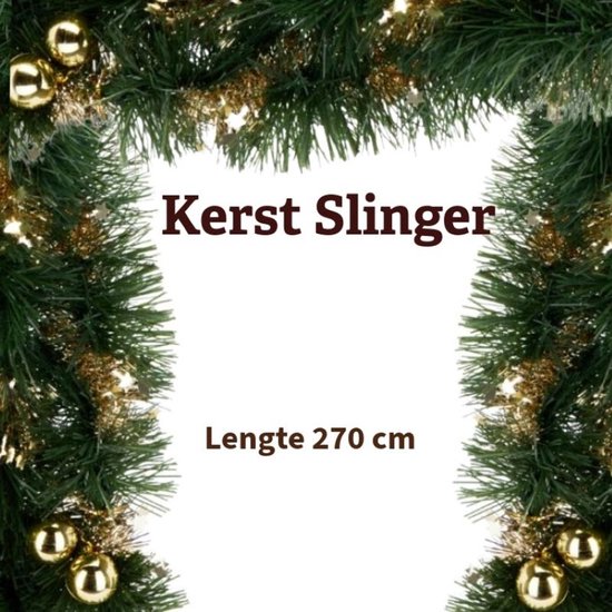 Guirlande Kerstslinger – 270 cm – Groen met Goudkleurige Decoratie ...