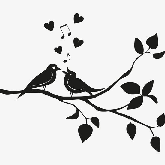 Tak met vogeltjes en hartjes | Statische raamsticker - Groen - middel 30 x 40 cm | bol