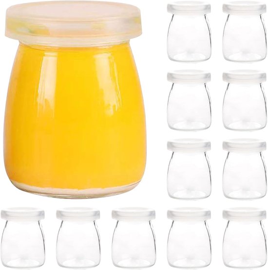 12-delige Yoghurtglazen Set met Deksel – 150ml Glazen Potjes voor ...