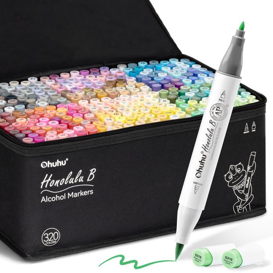 Ohuhu Honolulu B 320 kleuren Alcohol Art Markers Brush & Fine | bol