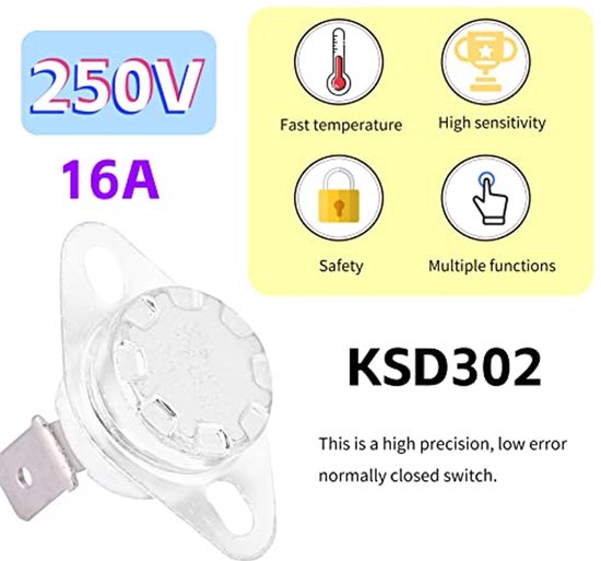 KSD302 16A 250V, Thermostat KSD302 175°C/347℉, Switch thermique de ...