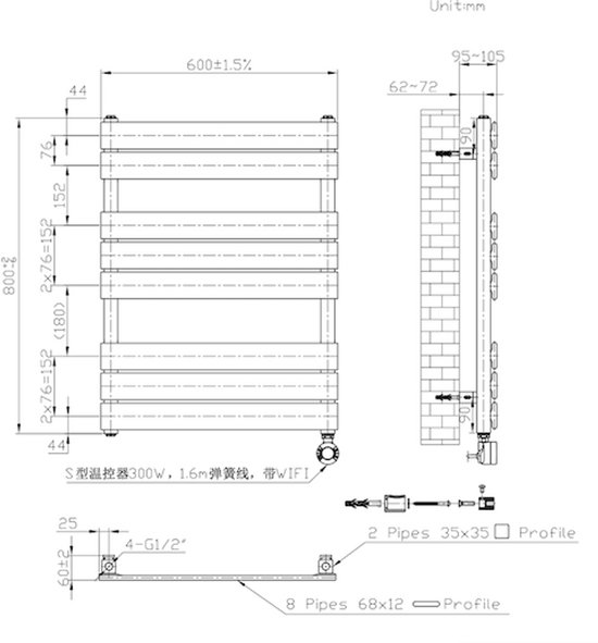 WOON-DISCOUNTER.NL - Falk 80 x 60 cm - Elektrisch - Mat zwart ...