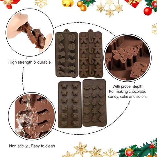 4 moules à chocolat pour Noël, moules à glaçons, moules de cuisson en ...