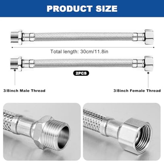 Flexibele RVS Slang 30 cm - 2 Stuks, 3/8 inch voor Waterboiler en ...