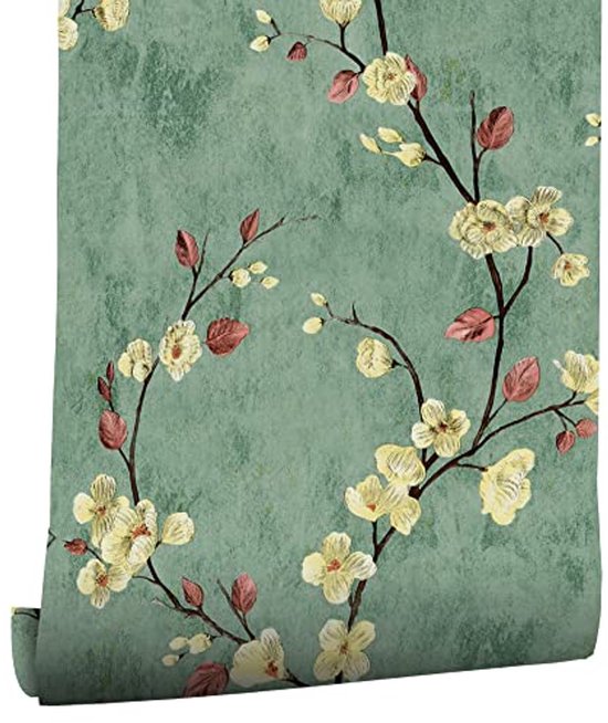 Zelfklevend behang met groene bloemen en planten voor woonkamer en ...