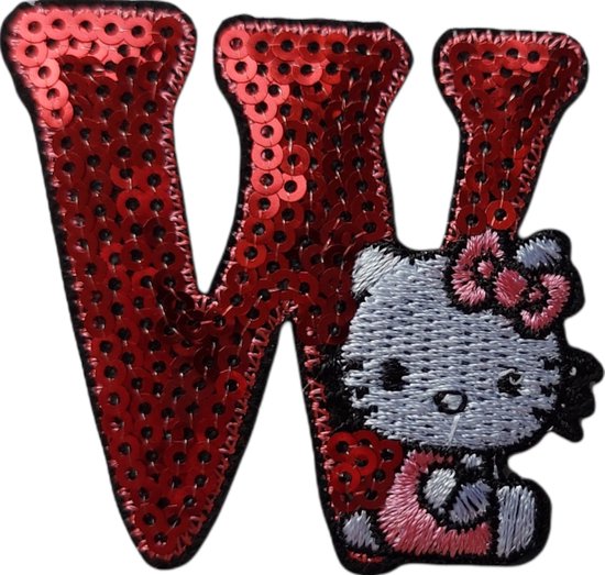 Strijk Embleem Alfabet Patch - Letter W - Hello Kitty Pailletten - 6cm ...
