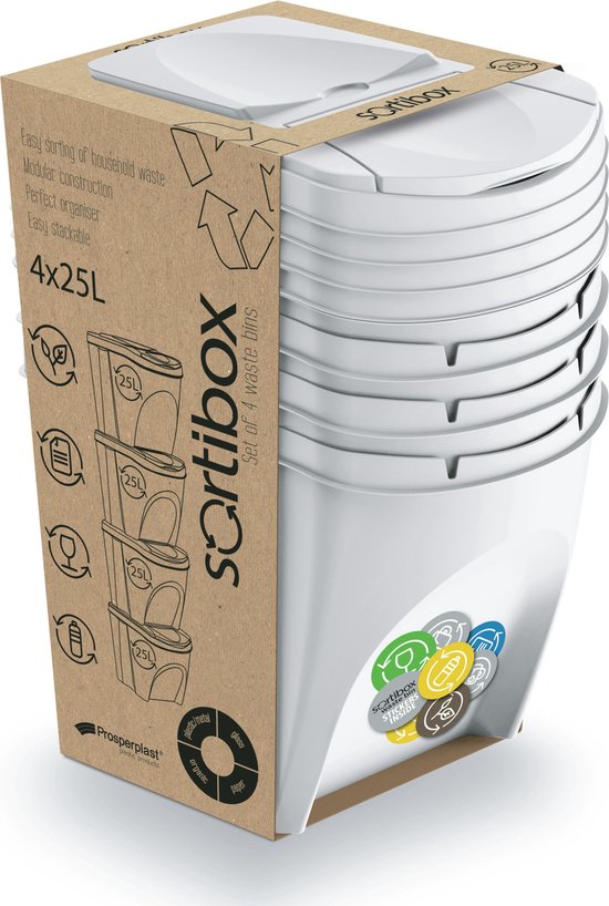 Prosperplast Set Afvalbak Sorteerbakken 4x25L - Wit | bol.com