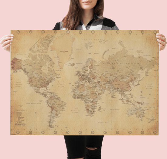 Pyramid World Map Vintage Style Poster - 140x100cm | bol.com