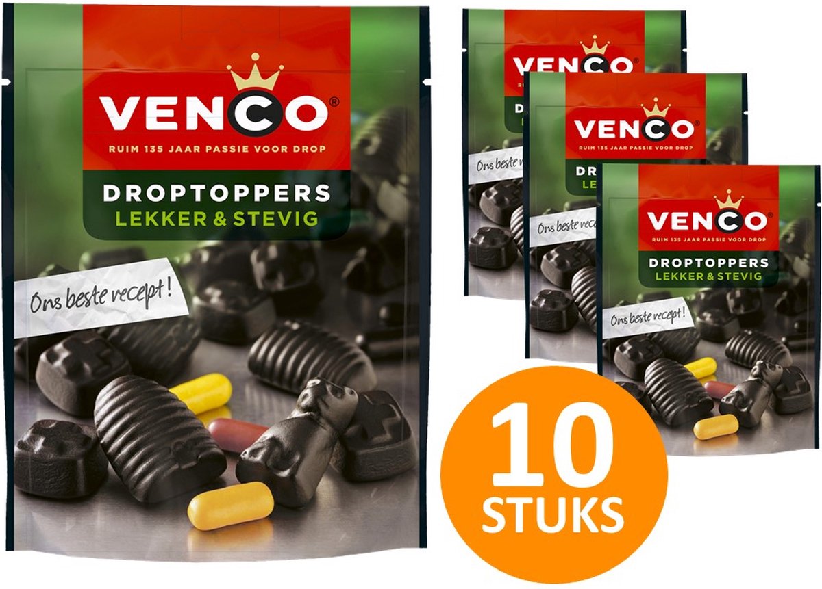 Venco Droptoppers 10 zakken Drop à 210g snoep - Lekker en stevig - Drop ...