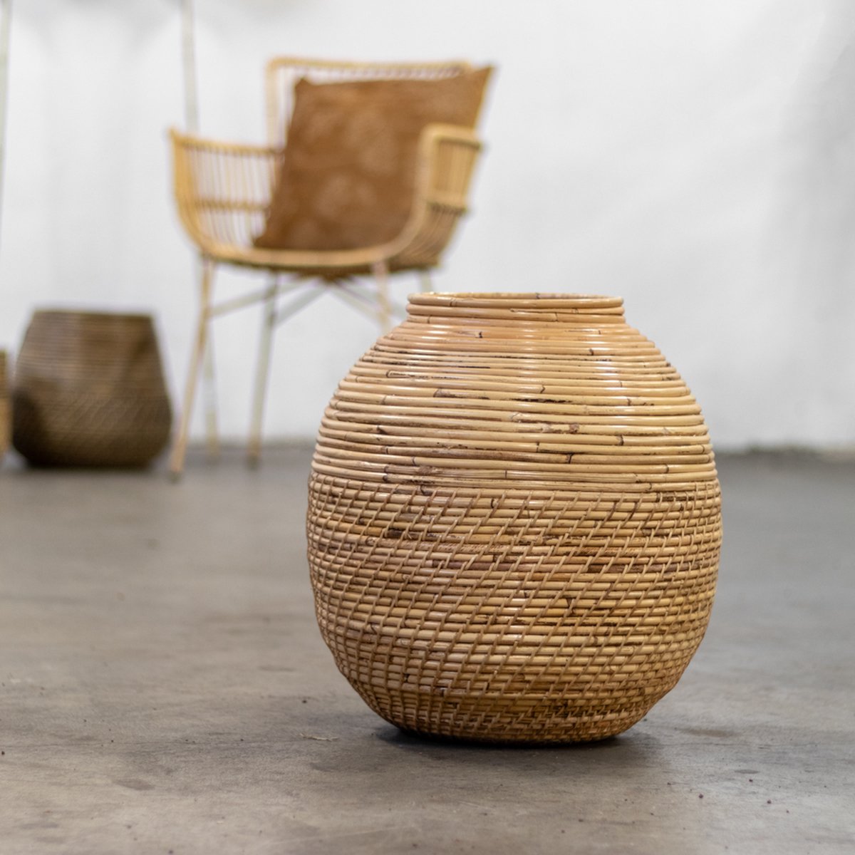 Vaas Rotan - Rond - Groot - Vaas Lombok - Het Mandenhuys | bol.com