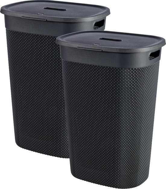Curver Filo Wasmand met deksel 55L - 2 stuks - Antraciet | bol