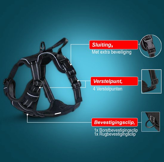 Woeffely Hondentuigje Anti Trek Tuig Hond Reflecterend - Hondenharnas - Hondentuig -... | bol
