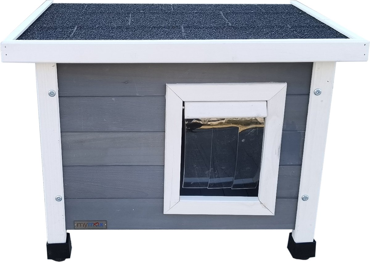 Kattenhuisje hout "GRIJS" (57*45*43) met weersbestendig bitumen dak ...